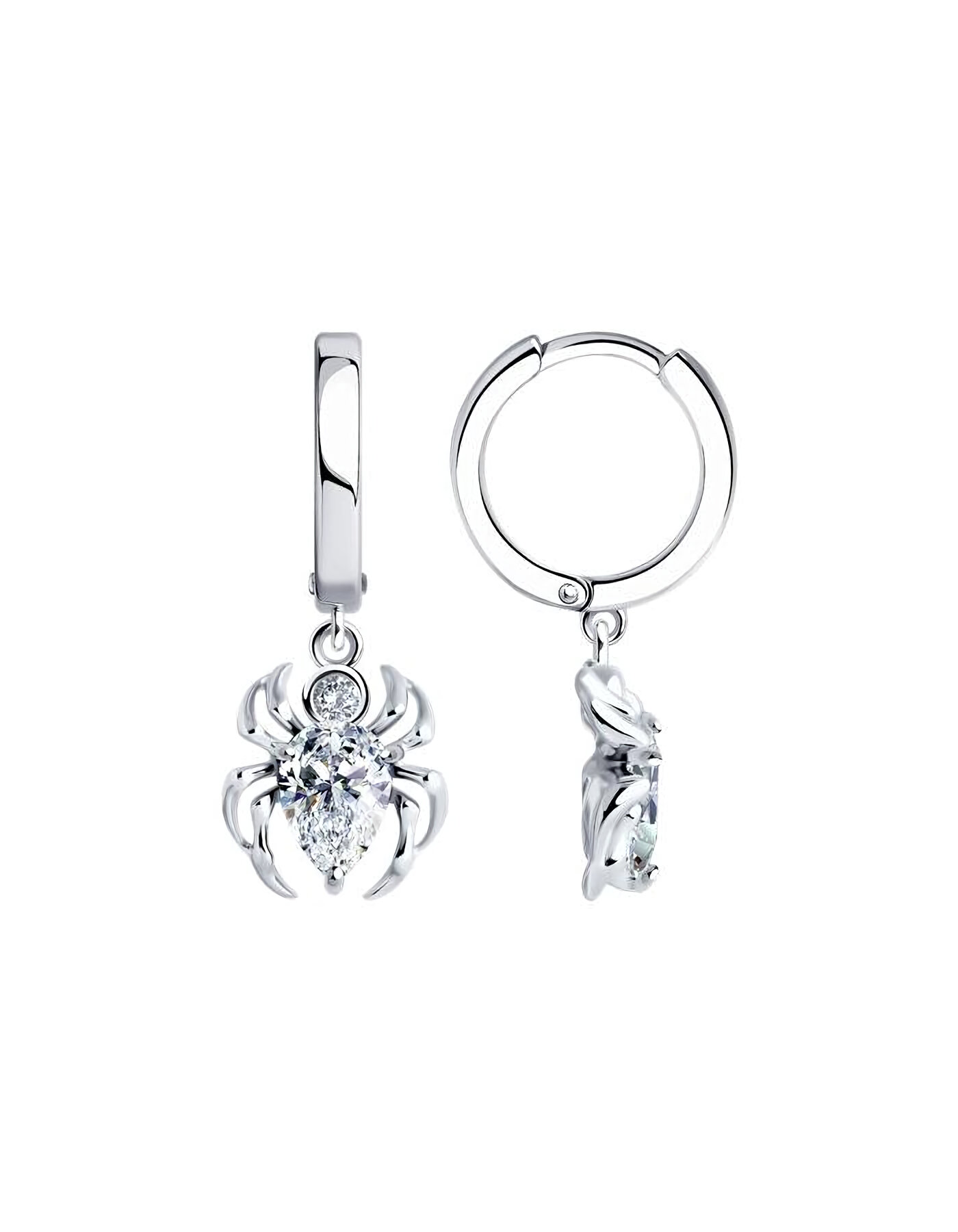 Серьги конго, серебро, 925 проба, родирование, фианит
