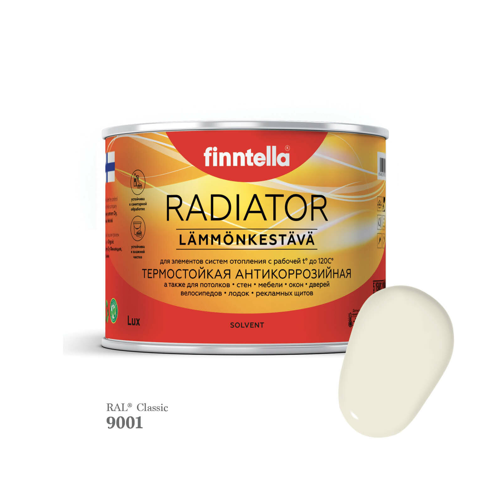 Краска для радиаторов быстросохнущая финская эмаль FINNTELLA RADIATOR, цвет RAL9001 , 0,45л