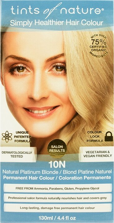 Tints of Nature Стойкая гель - краска для волос органическая без аммиака, оттенок 10N Платиновый блондин