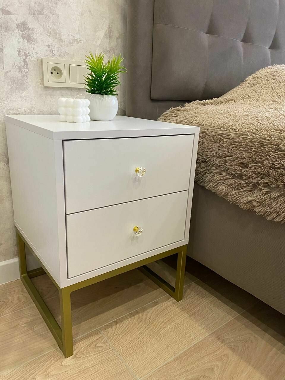 Тумба прикроватная KALININY "DELAYUT", ЛДСП, 2 выдвижных ящика, белая, 40х40х55 см