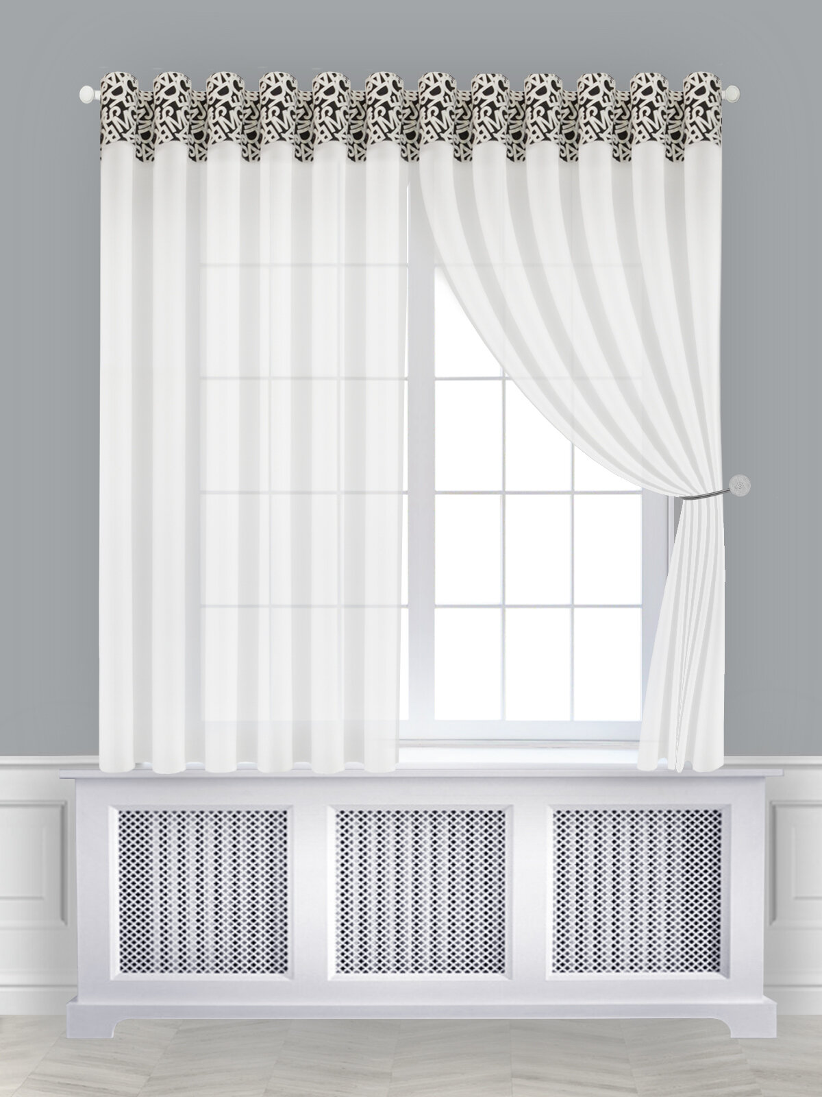 Вуаль "Alba black" с манжетом Ш 276 х В 200 см, тюль для комнаты белый