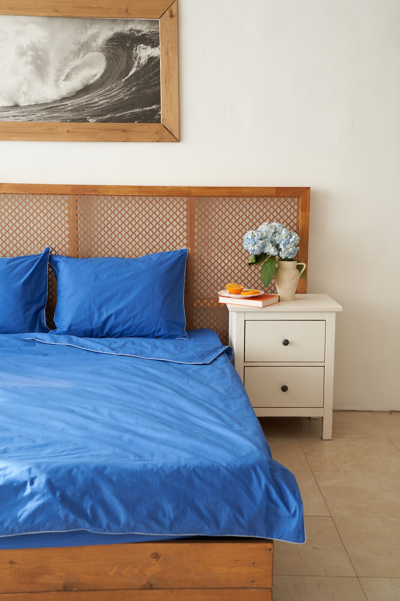 Комплект 1,5-спального постельного белья Esthetic Home синий с кантом