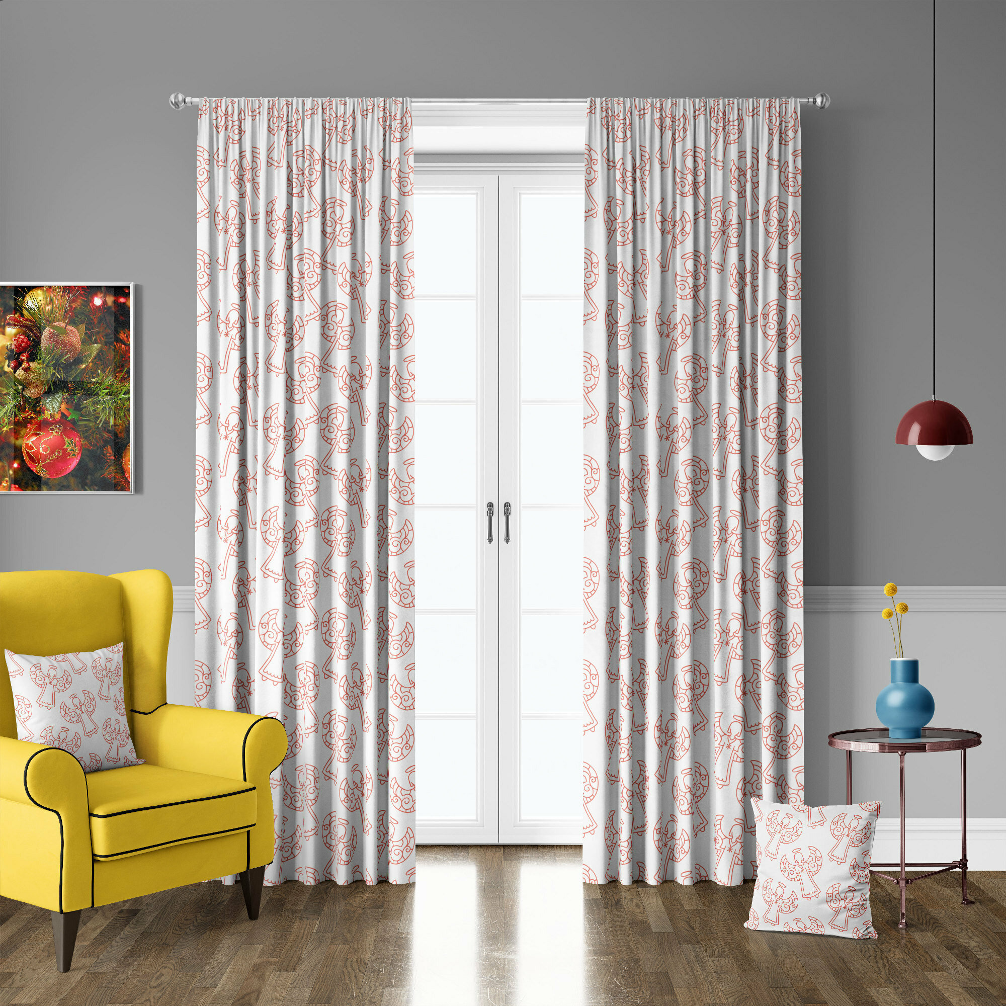 Шторы для комнаты / Новогодние шторы / Фотошторы из ткани габардин 145-260 см 2 шт. /3D шторы / Для гостиной, спальни и кухни