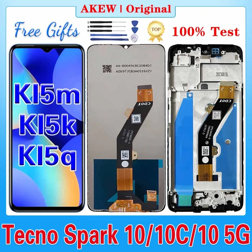 Оригинальный ЖК-экран для Tecno Spark 10 5G, ЖК-экран Spark 10C, сенсорный дисплей, новый KI5m KI5K KI5q, дигитайзер в сборе, запасные части для телефона Tecno Spark 10 LCD