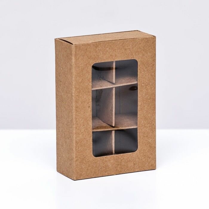 Коробка для конфет 6 штук, 8,7 х 5,8 х 2,5 Тонкие разделители, Крафт