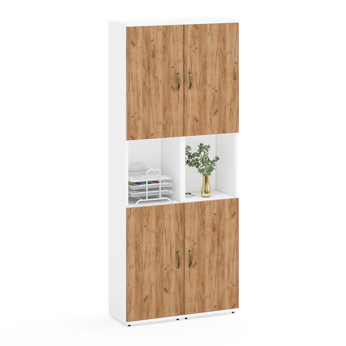 Два пенала Мебельный двор Лидер-8 белый шагрень/крафт золото, 80х30х190 см