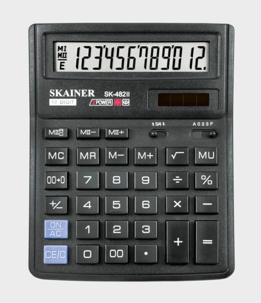 Калькулятор Skainer Настольный, 12 разрядов, двойное питание, черный