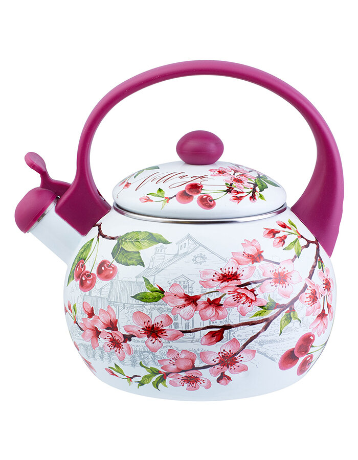 Чайник со свистком Appetite Вишня, эмалированный, 2 л