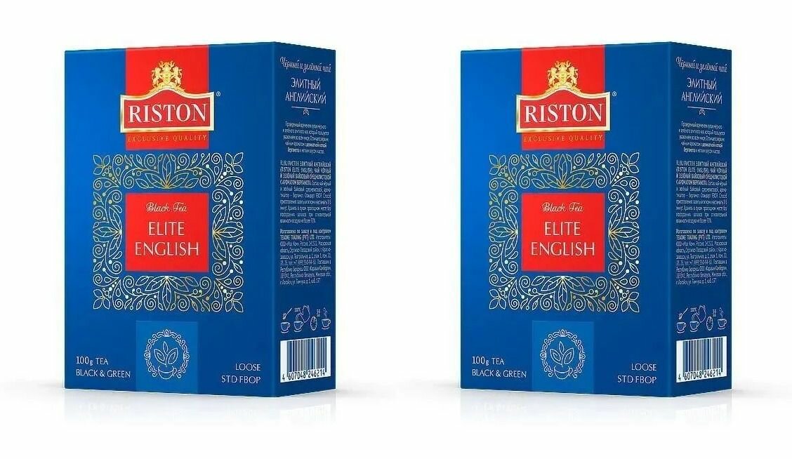Riston Чай листовой черный и зеленый English Elite, 100 г, 2 уп