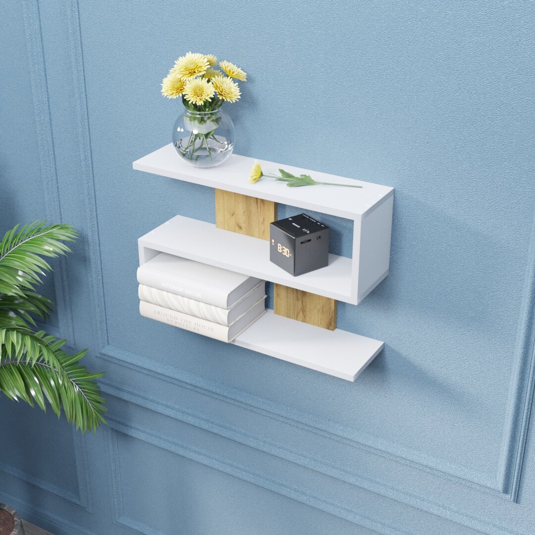 Полка настенная Velardy Elegance, 60x17x42см, белый+дуб крафт золотой