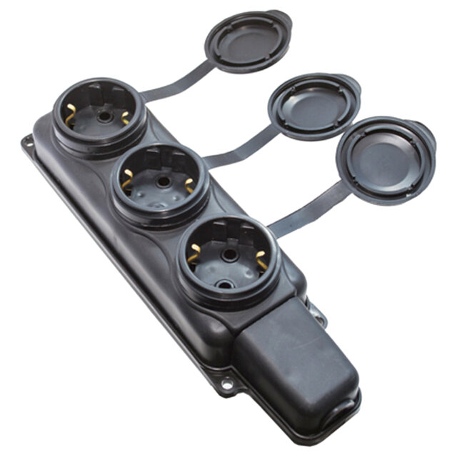 ВЭП свет колодка тройная с заглушкой каучуковая 200-250В 2P+E 16А IP44 черный