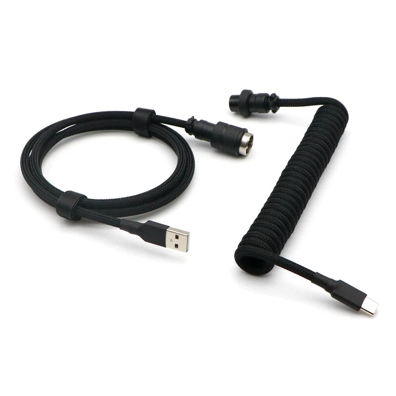 Спиральный кабель USB-Type-C Micro Mini-USB Unyisi для механической клавиатуры Type-C, Black