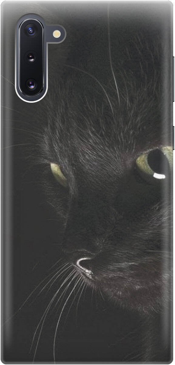 Силиконовый чехол Черный кот на Samsung Galaxy Note 10 / Самсунг Ноут 10 с эффектом блика