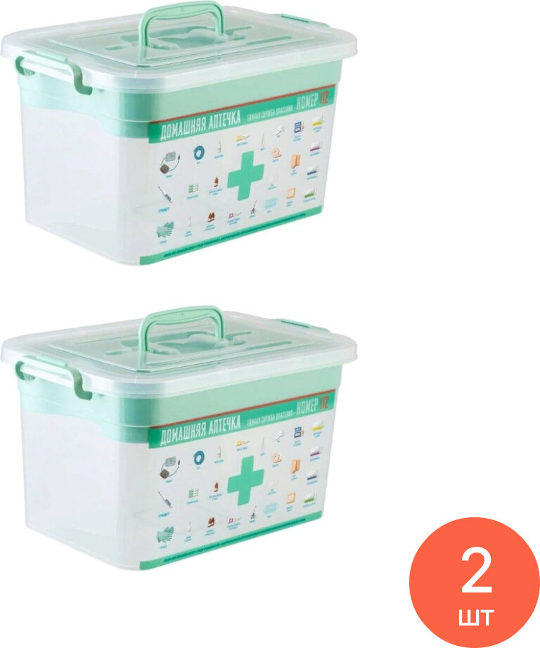 Контейнер для хранения Полимербыт Домашний доктор с вкладышем, полипропилен, прозрачный, 310×200×180мм / контейнеры для аптечки (комплект из 2 шт)