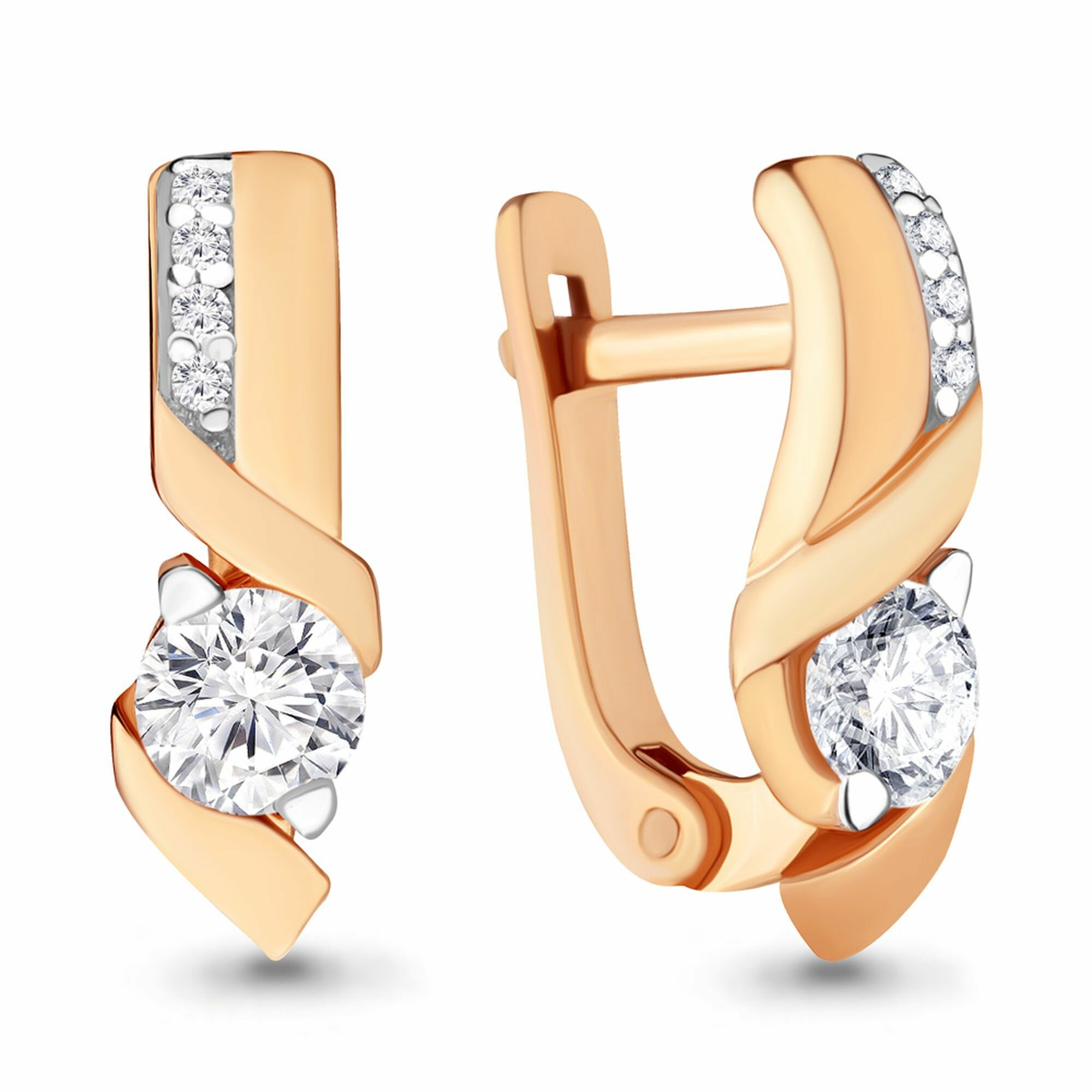 Серьги, серебро, 925 проба, золочение, фианит