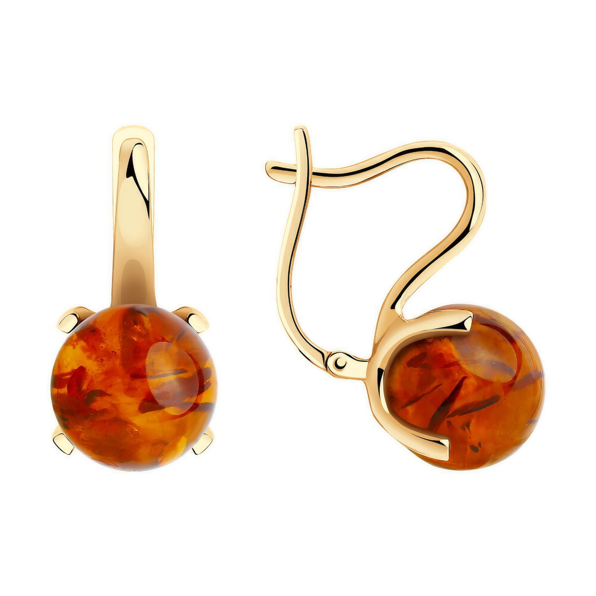 Серьги, красное золото, 585 проба, янтарь