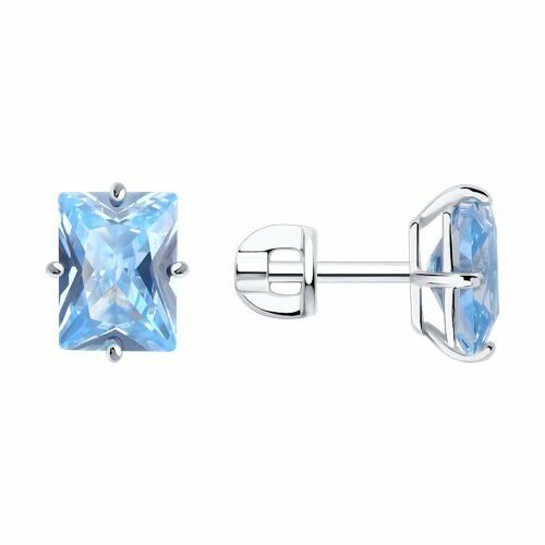 Серьги пусеты, серебро, 925 проба, родирование, фианит