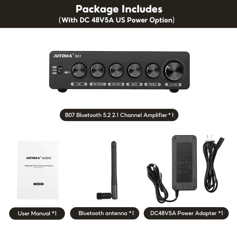 AIYIMA B07 TPA3255 домашний усилитель Bluetooth 2.1 300Вт B07 With US Plug