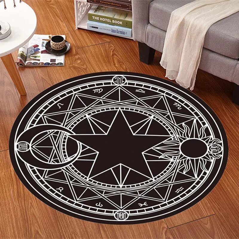 Коврик Card Captor Sakura плюш Черный, Diameter-80, Black Star