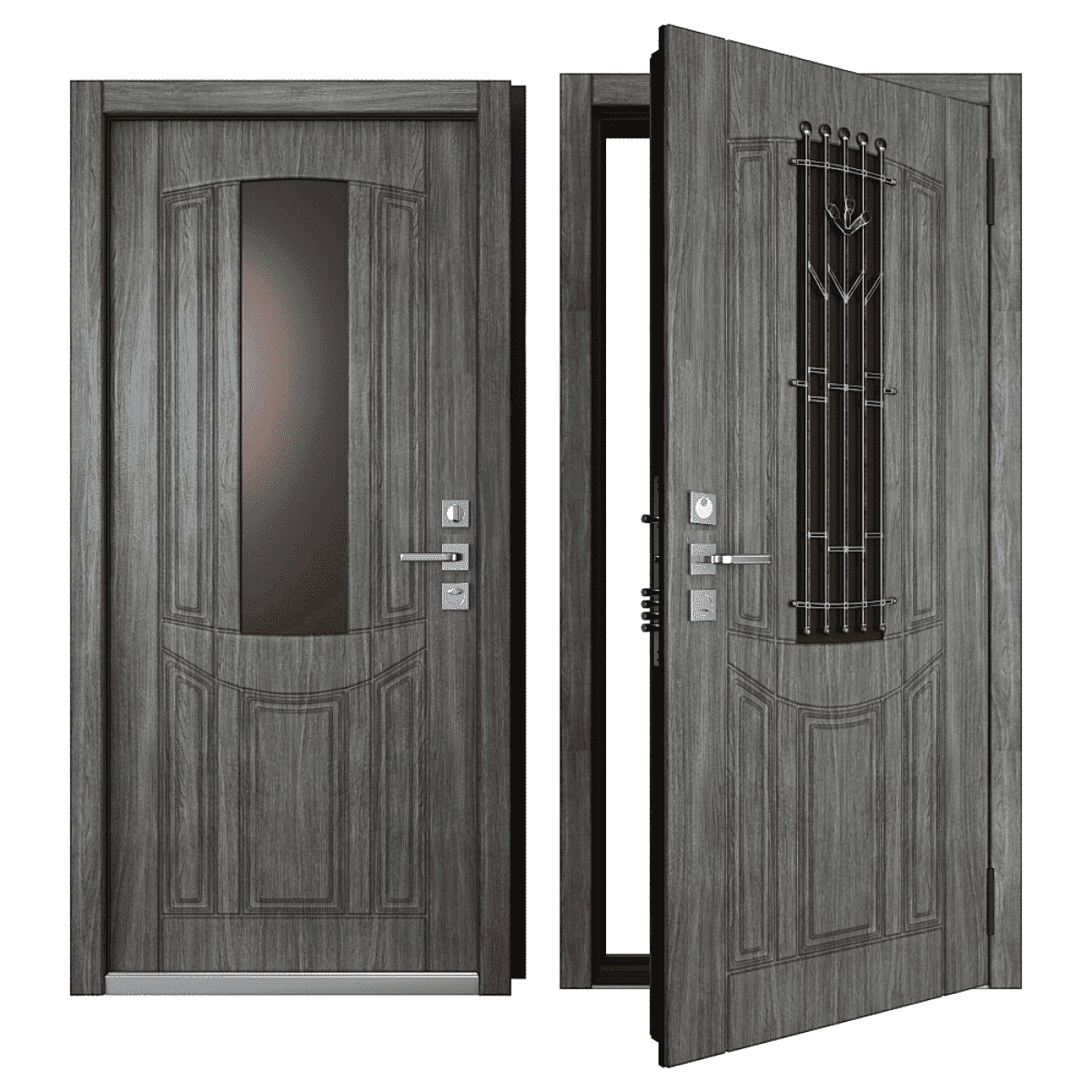 Входная уличная дверь - Стиль № 5. Сталь - 3 мм. Терморазрыв. Полотно - 110 мм. Повышенная теплоизоляция. Правая 2080*980