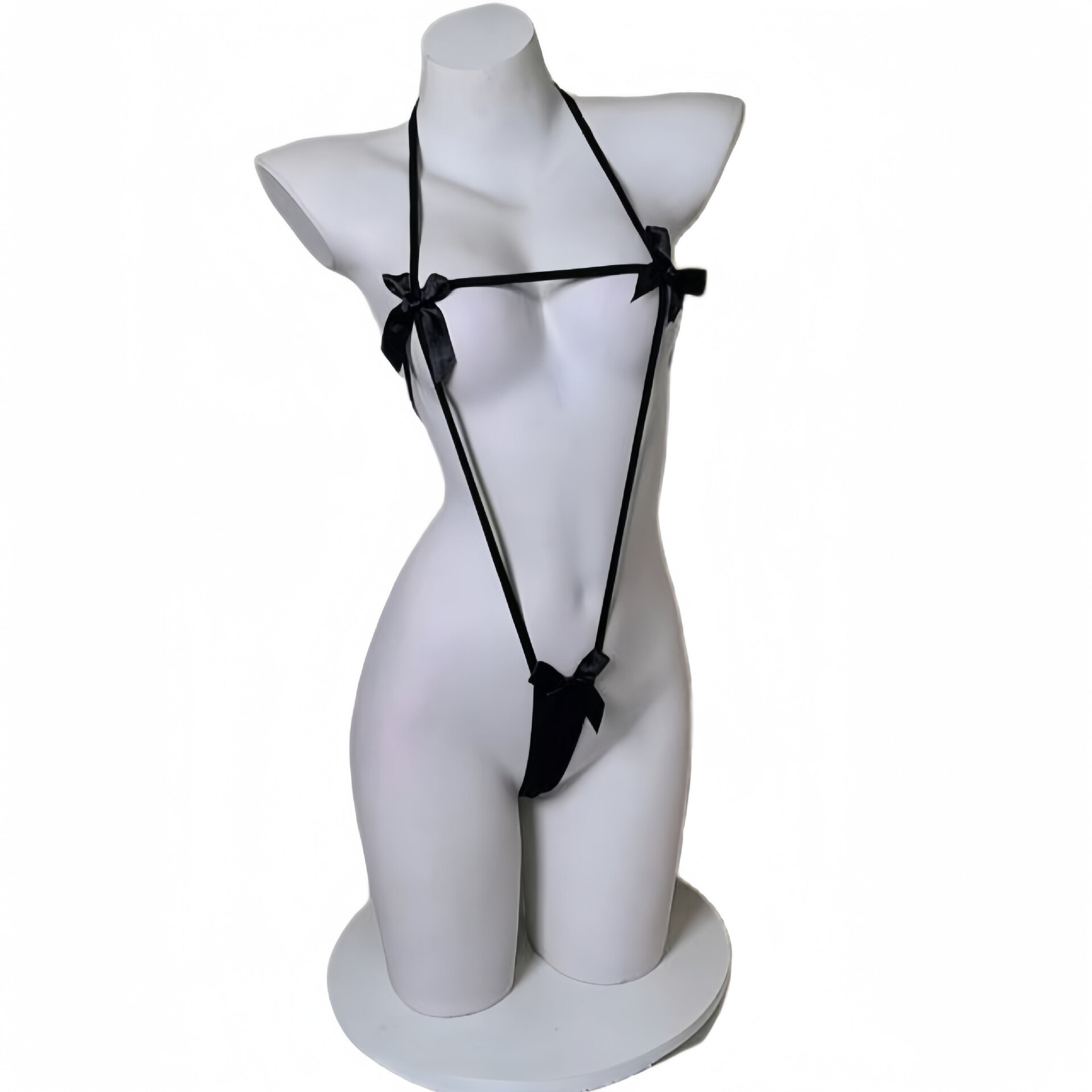 Новый сексуальный и соблазнительный боди с завязками на шее, тонкими бретелями, открытой промежностью, не требующий снятия – комплект для сна. Черный.