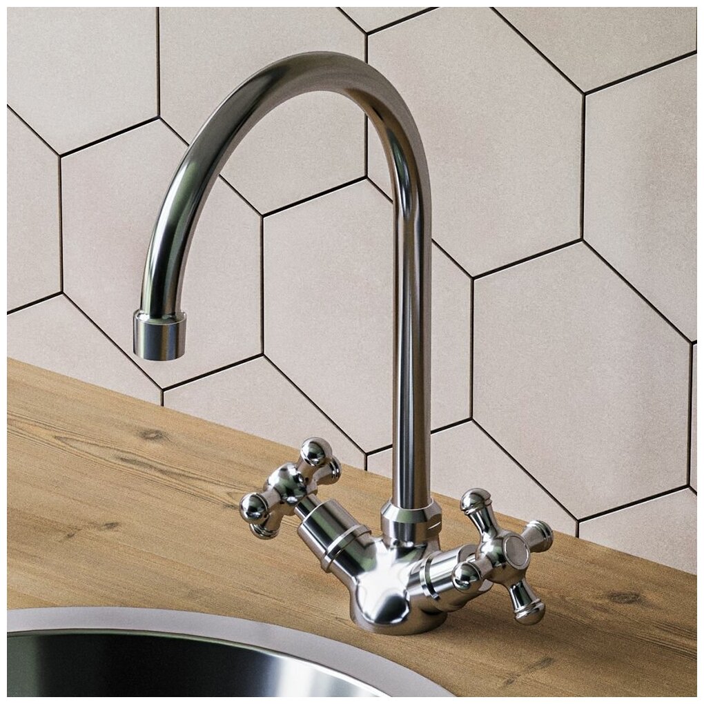 Смеситель для кухни Damixa Oldie, высокий поворотный излив 210 мм, керамическая кран-букса