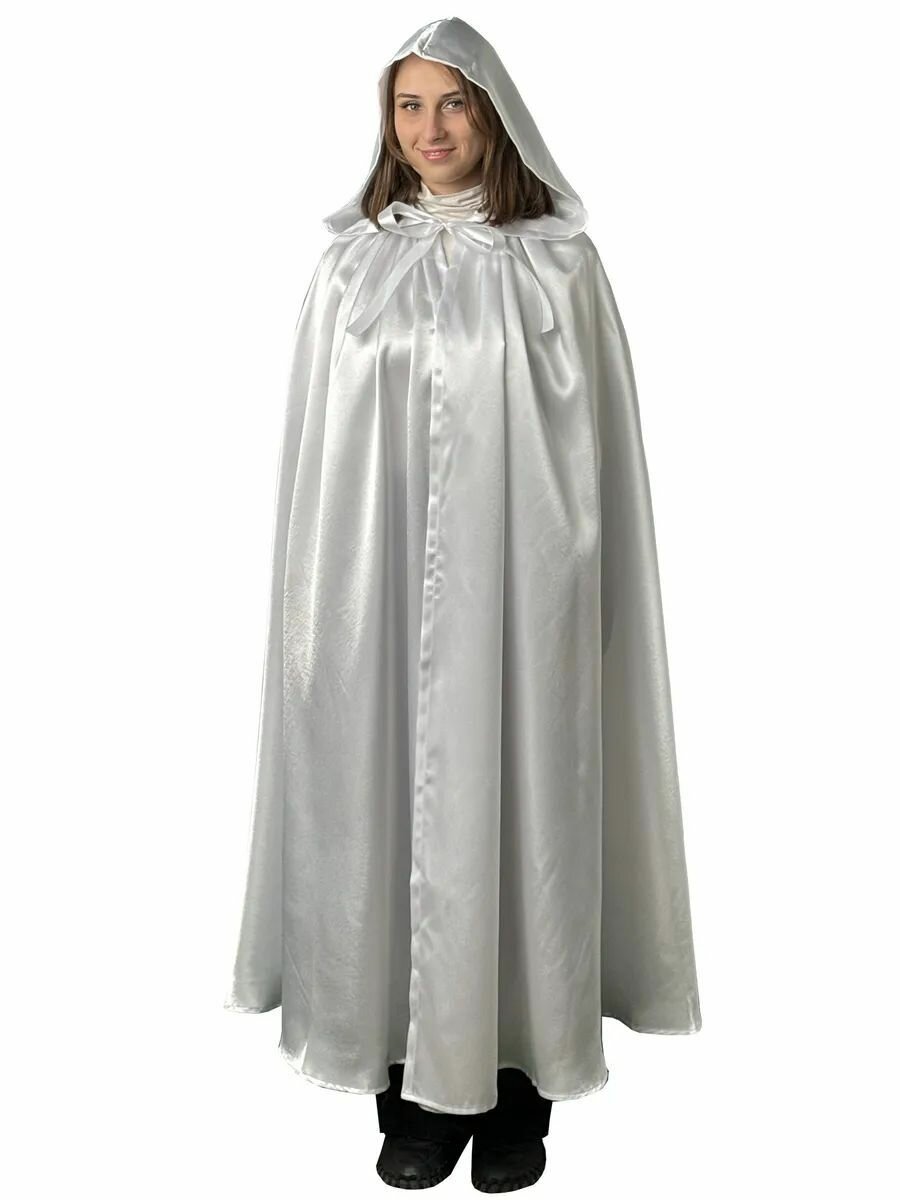 Карнавальный плащ-мантия с капюшоном белый (на рост 164-170)