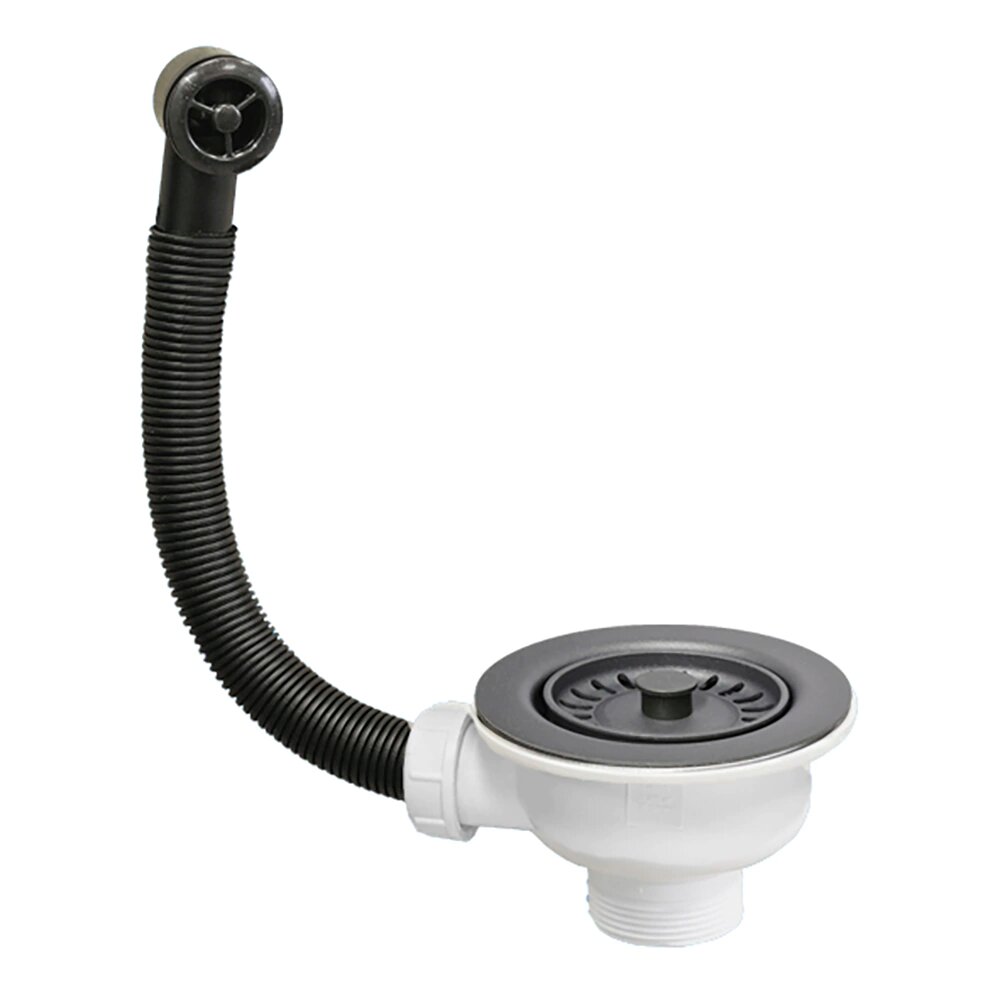 Выпуск для мойки McAlpine 3 1/2 с решеткой 113 мм круглый перелив решетка-пробка, чёрный