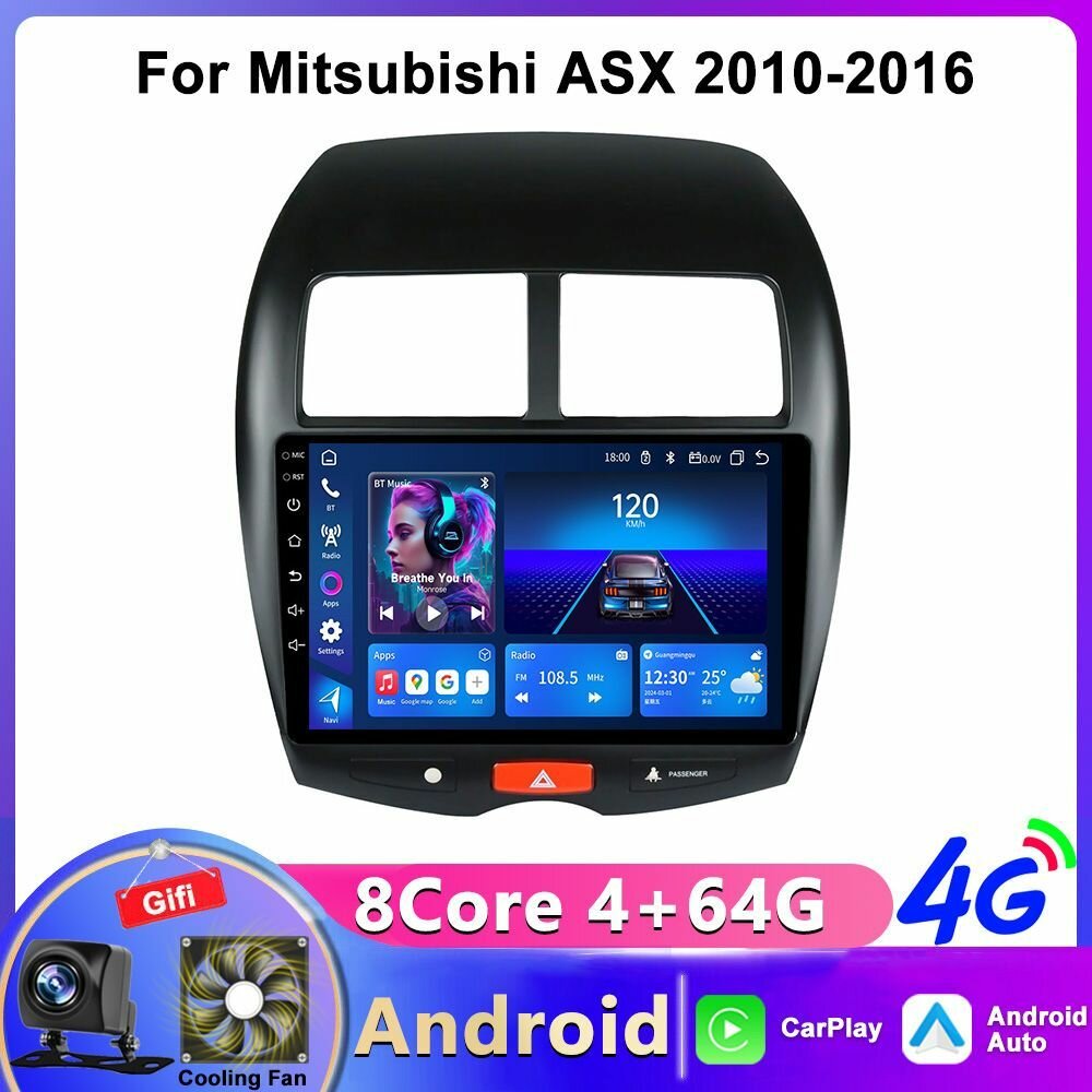 Магнитола Mitsubishi ASX 2016-2022/ Митсубиси АСХ /Android 8 ядер Память 4+64Gb-Carplay-DSP 48 полос-4G(Sim)