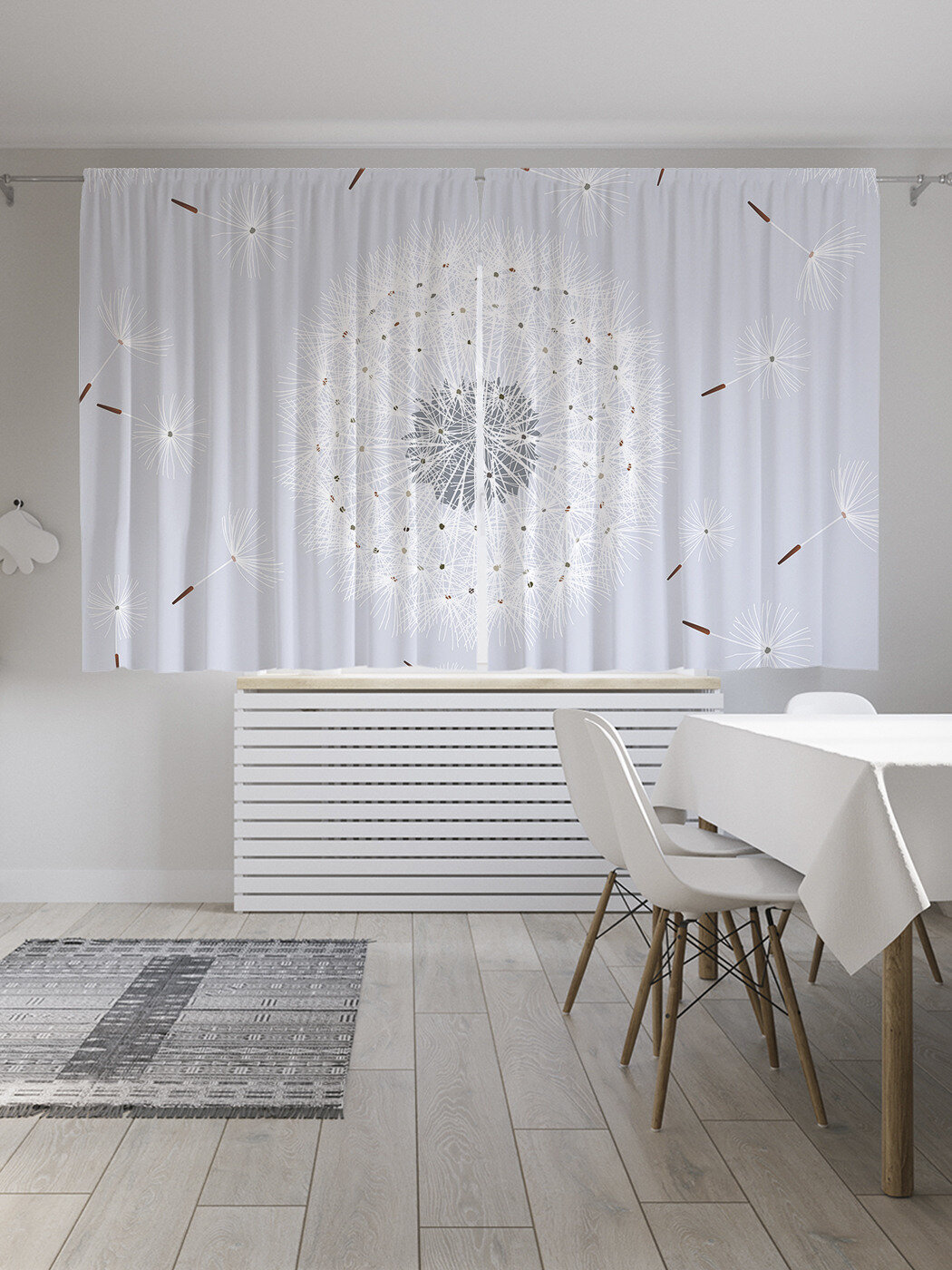 Фотошторы короткие "Отцветший одуванчик", 2 полотна шириной по 145 см, высота 180 см, JoyArty