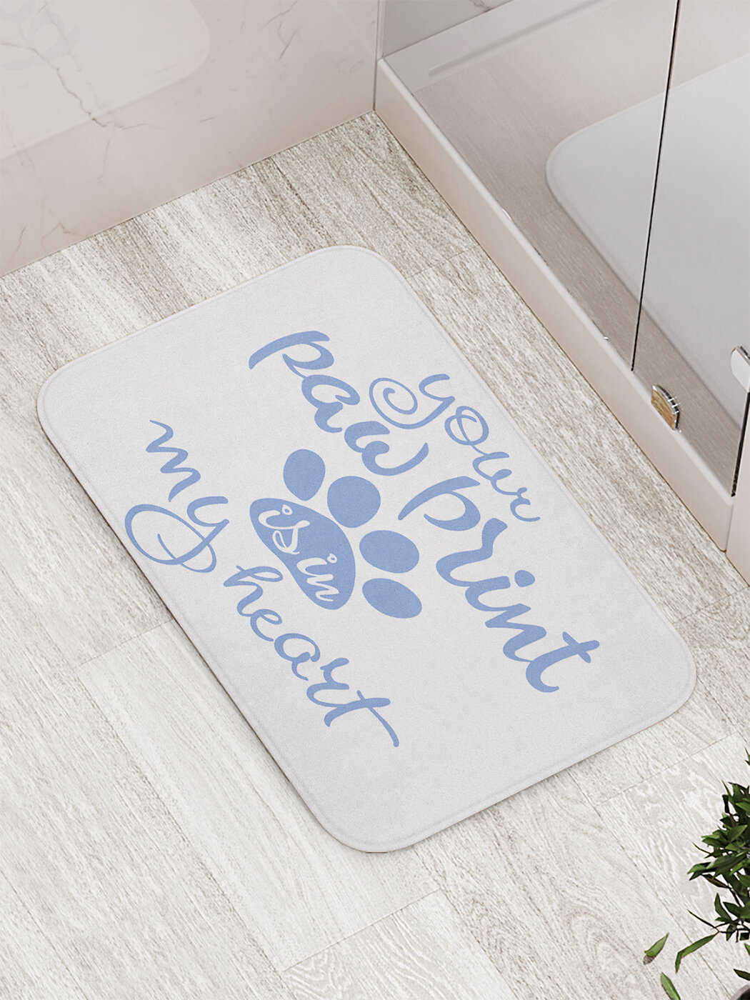 Коврик для ванной комнаты, туалета "Твой отпечаток лапы в моем сердце" противоскользящий, 52х77 см, JoyArty