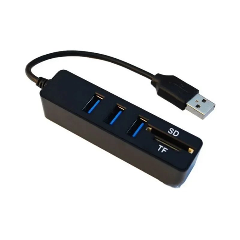 ICANING USB-хаб 3/6 портов 2.0 с кардридером 3USB black