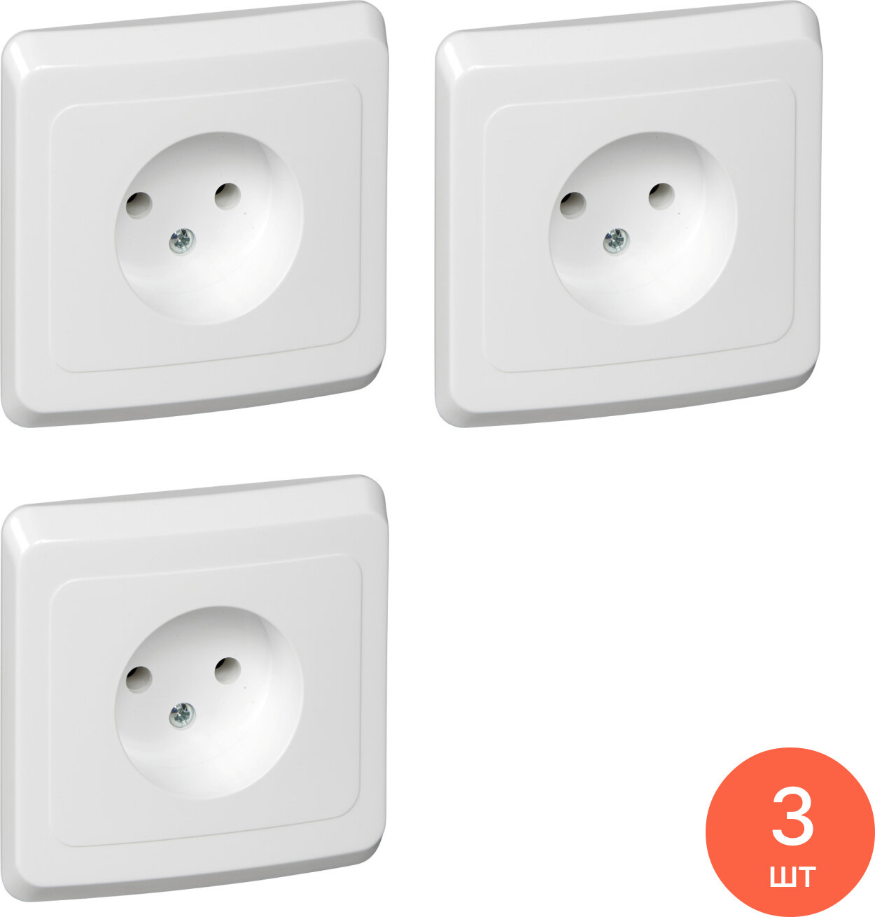 Розетка силовая штепсельная Systeme Electric / Систем Электрик Этюд, 16А 250В IP20 белый, без заземляющего контакта PC16-001B / электрооборудование (комплект из 3 шт)