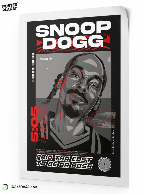 Постер SNOOP DOG Снуп Дог на стену для интерьера, музыкальный, хип-хоп артисты, рэп, А2 (60 х 42 см), Постер Плакат