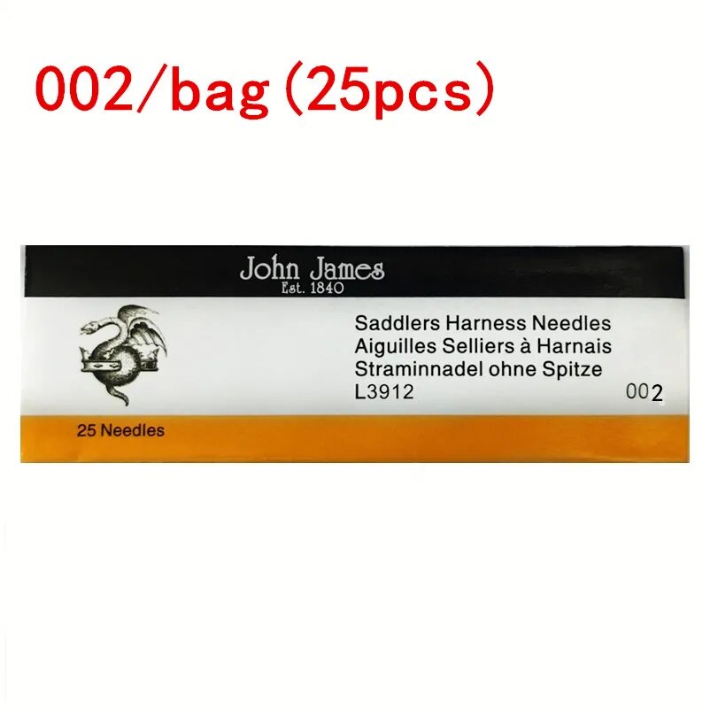 Иглы для шитья Junetree John James Saddlers, круглые, с заостренным концом, высокого 002- 25pcs