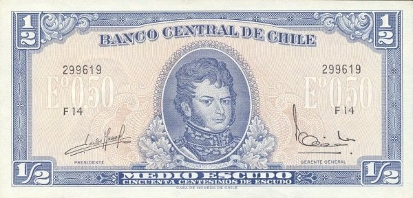 Банкнота Чили 1962 год 1/2 эскудо Бернардо О Хиггинс UNC