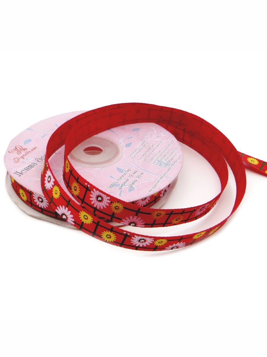 Лента декоративная Рукоделие принтованная, 25 м, цвет 07, полиэстер