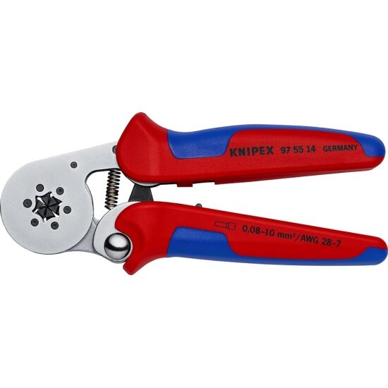 Пресс-клещи для контактных гильз Knipex DIN 46228 1+4, 6-гранный обжим, боковые, 1 гнездо, 0.08-10 мм, 2 х 4 мм, длина 180 мм, хром