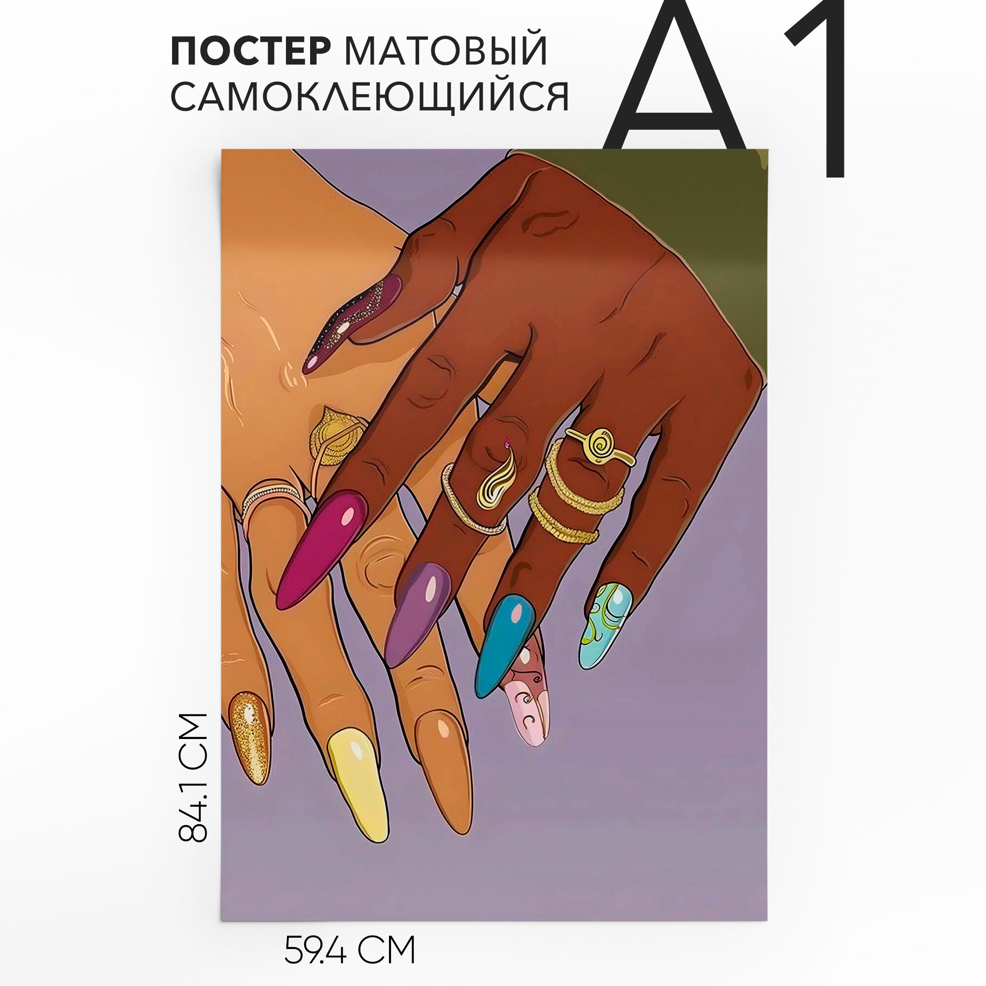 Постеры эстетичные самоклеящийся, большой A1 Маникюр, влагостойкий, для декора