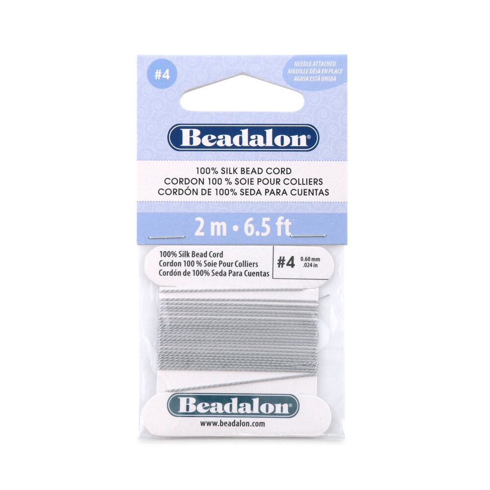 Нить шелковая, Beadalon No.4 (0.60мм), серая, с иглой, моток, 2 метра