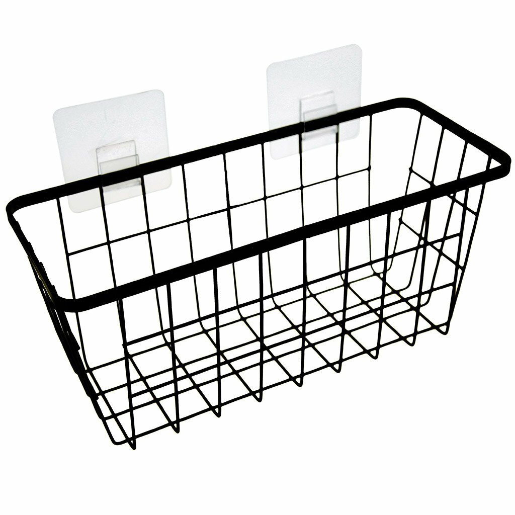 Корзина для хранения КНР металлическая, окрашенная, настенная "Лофт" 29х12х13 см, на липучках, черный матовый (CY-0128)