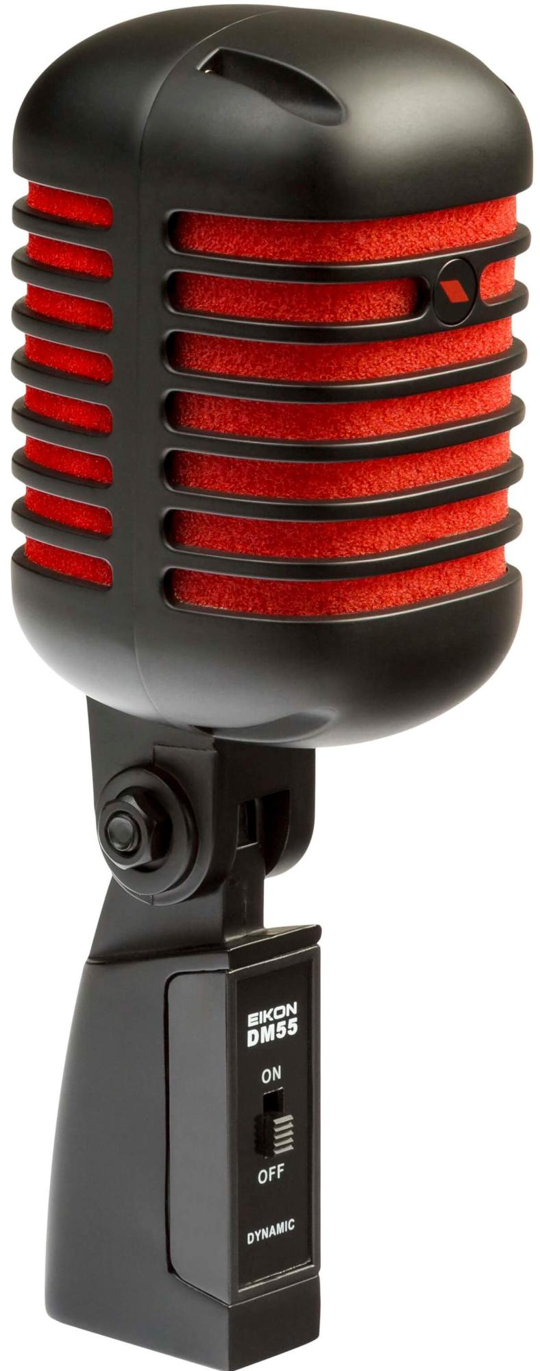 PROEL EIKON DM55V2RDBK - вокальный динамический микрофон в "ретро" дизайне, диаграмма направленности: кардиоида, частотный диапазон: 50 - 15 000 Гц, чувствительность: -53дБ, макс spl: 135, соотношение сигнал/шум: 74дБ, сопротивление: 600 Ом, разъем: 3pin