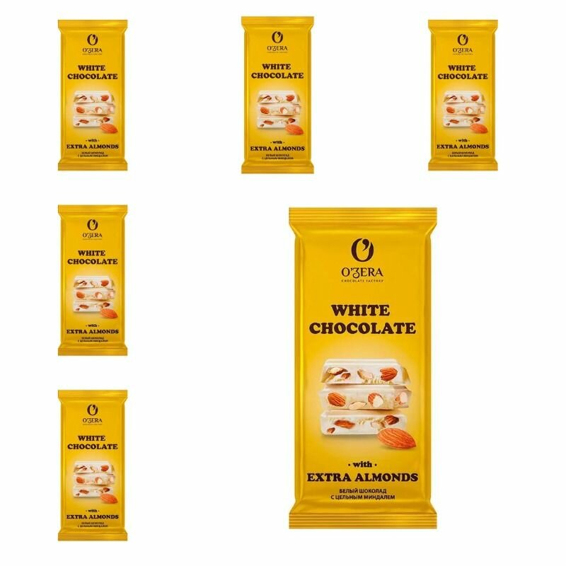 O'Zera Шоколад белый, White& Extra Almond, 90 гр, 6 уп.