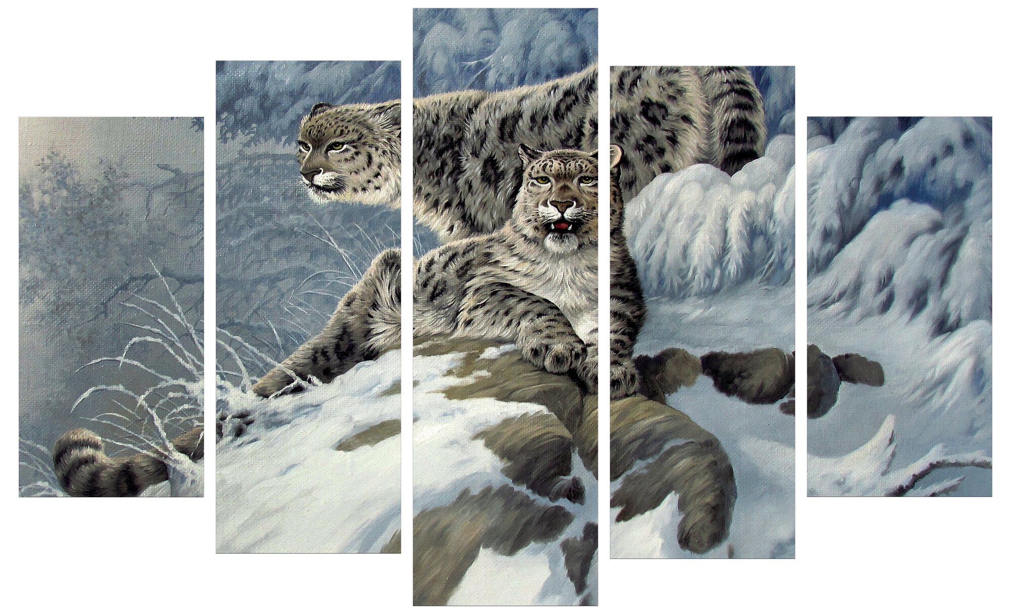 Modul007 Модульная картина из 5 модулей "Снежные Барсы" 140х80 см для гостиной для спальни для комнаты для интерьера