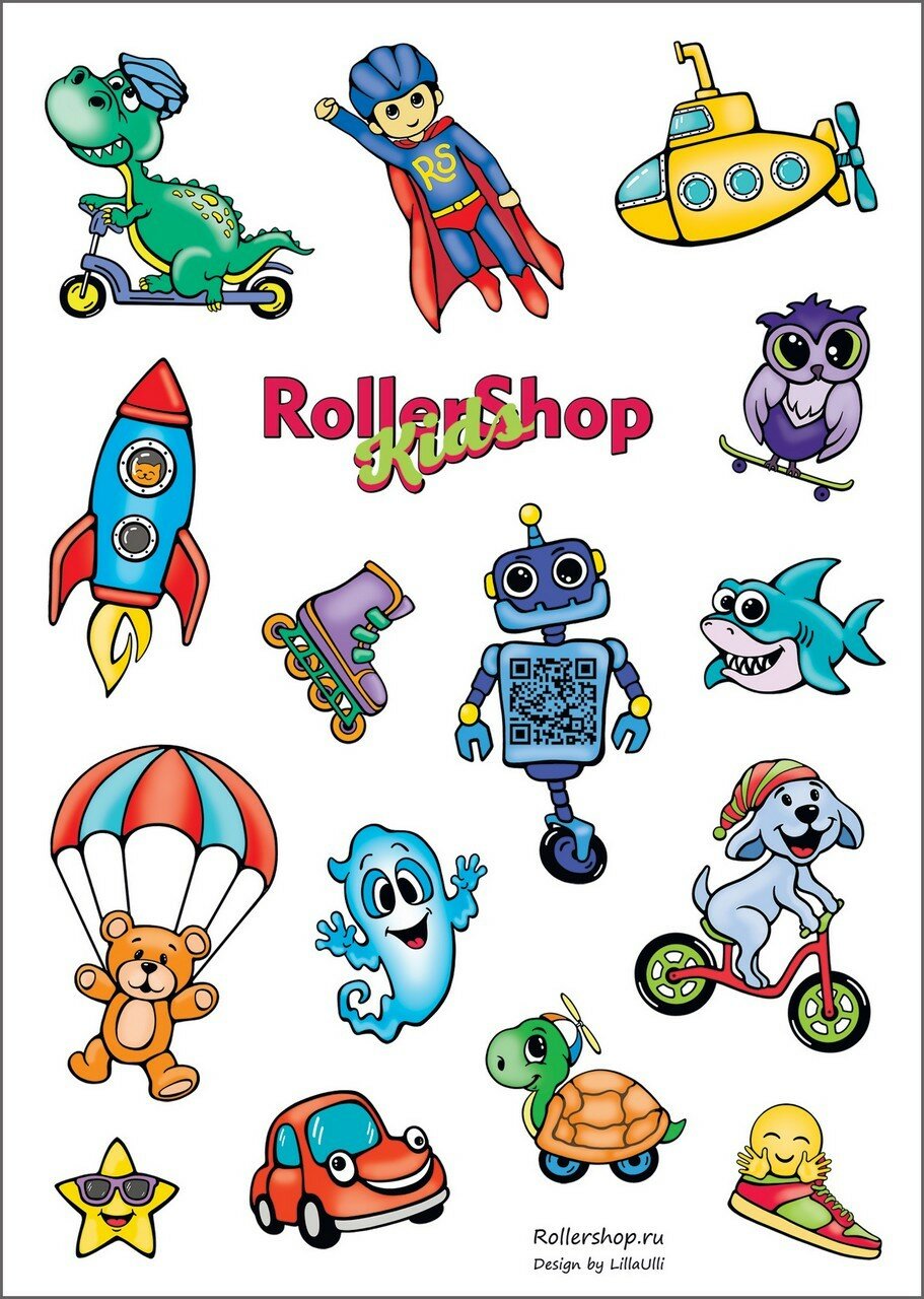 Набор детских наклеек Rollershop "Kids Stickers", на самокат, беговел - Boys