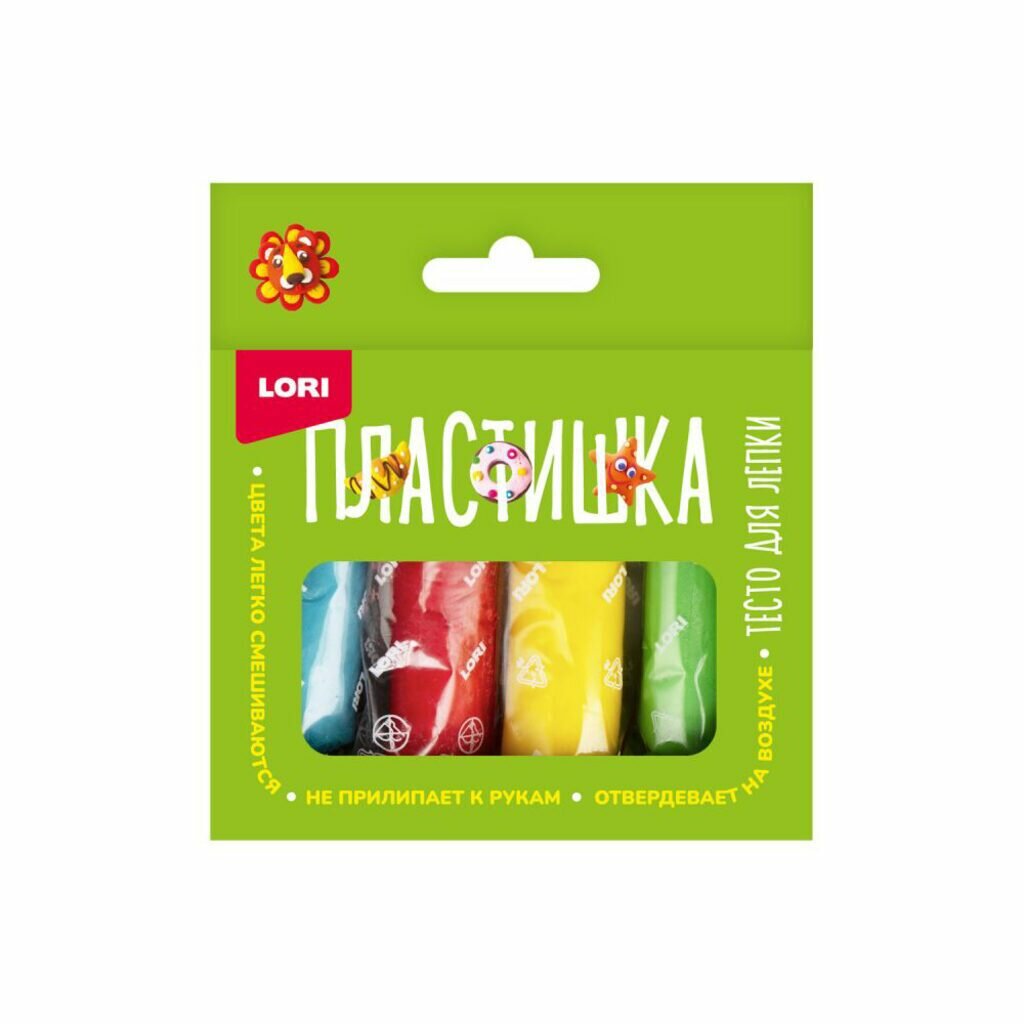 Тесто для лепки LORI "Пластишка", 4 цвета по 30 г, в коробке (Тдл-046)