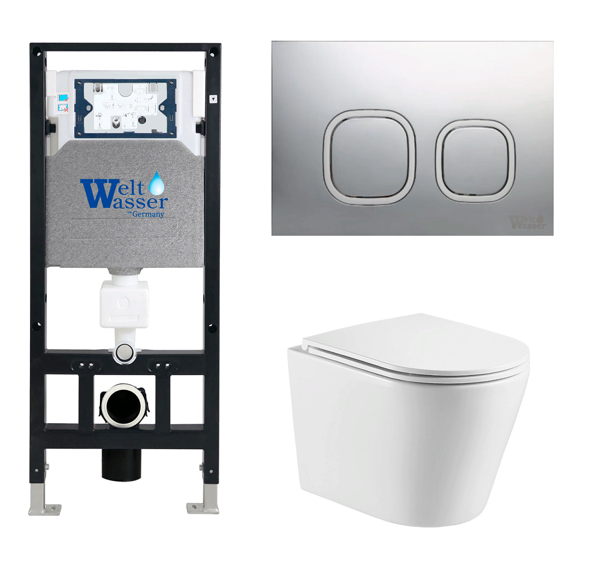 Унитаз с инсталляцией WeltWasser AMBERG 506 + SALZBACH 043 GL-WT + AMBERG RD-CR