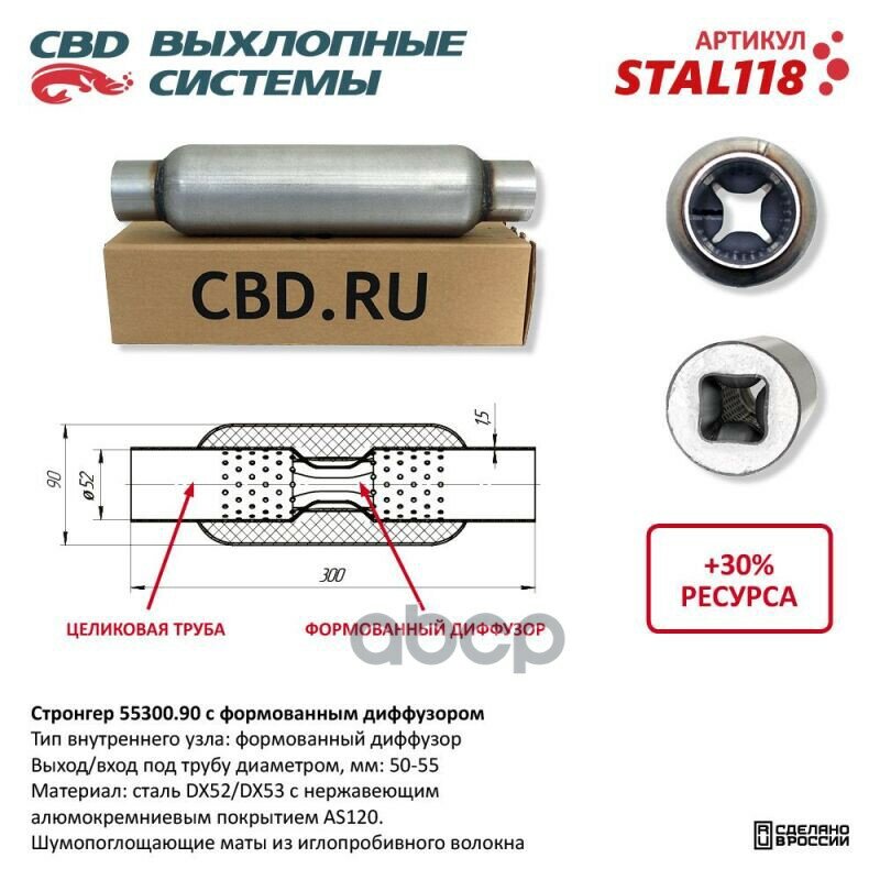 Стронгер с перфорированным диффузором для UNIVERSAL /D=76x50mm L=300mm CBD STAL118 CBD арт. STAL118