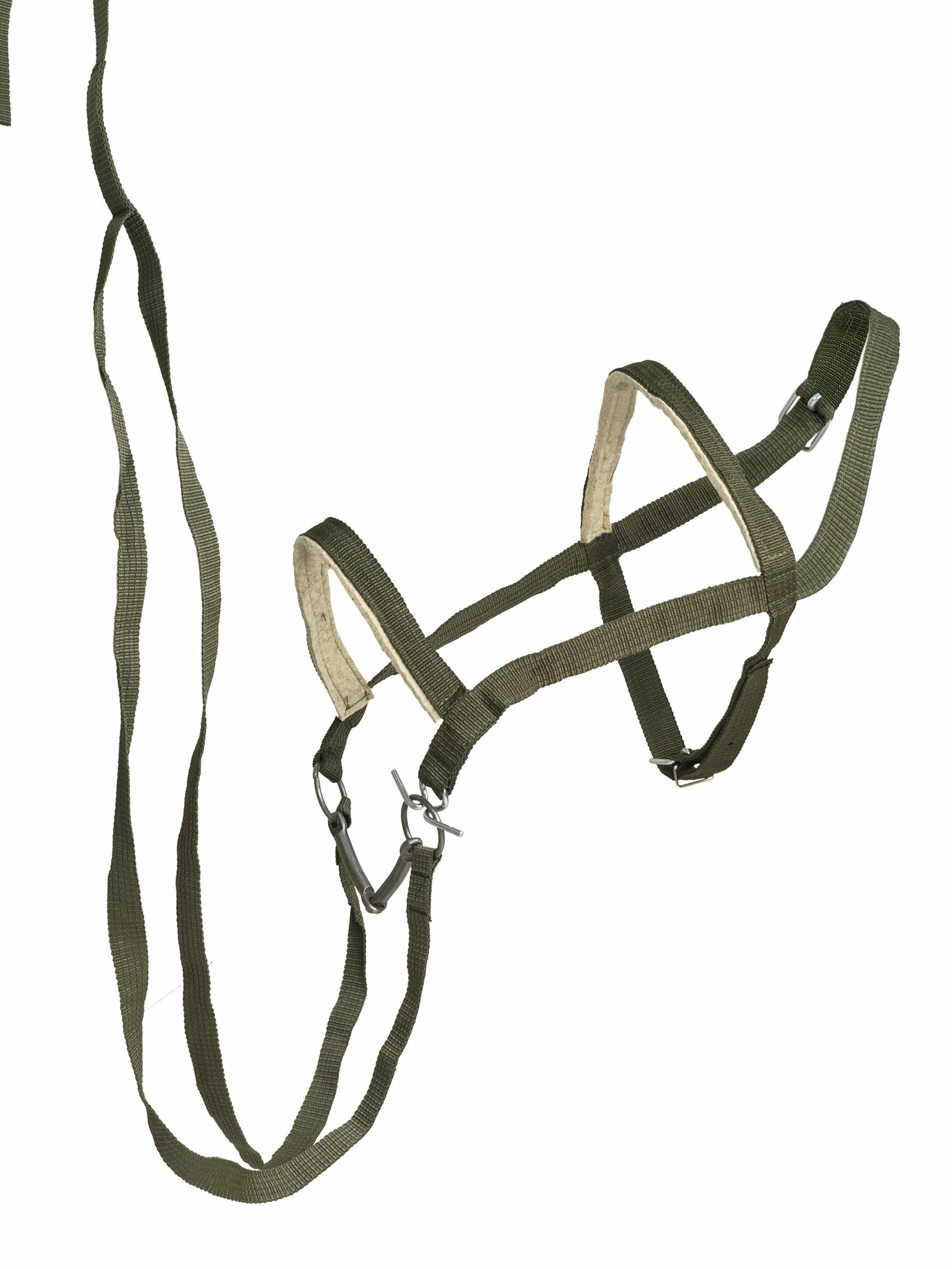 Узда для лошади, узда двойной нейлон мягкая цвет хаки 30 мм REITER