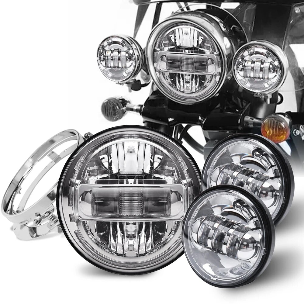Черный/Хромированный 7-дюймовый семейный фонарь/4,5 дюймовый противотуманный фонарь для Harley Davidson Electra Glide Road King комплект фар для мотоцикла